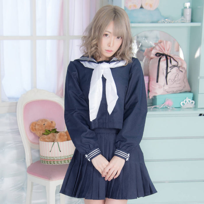 白スカーフつきカラーセーラー服長袖 | BODYLINE & LunaBelle